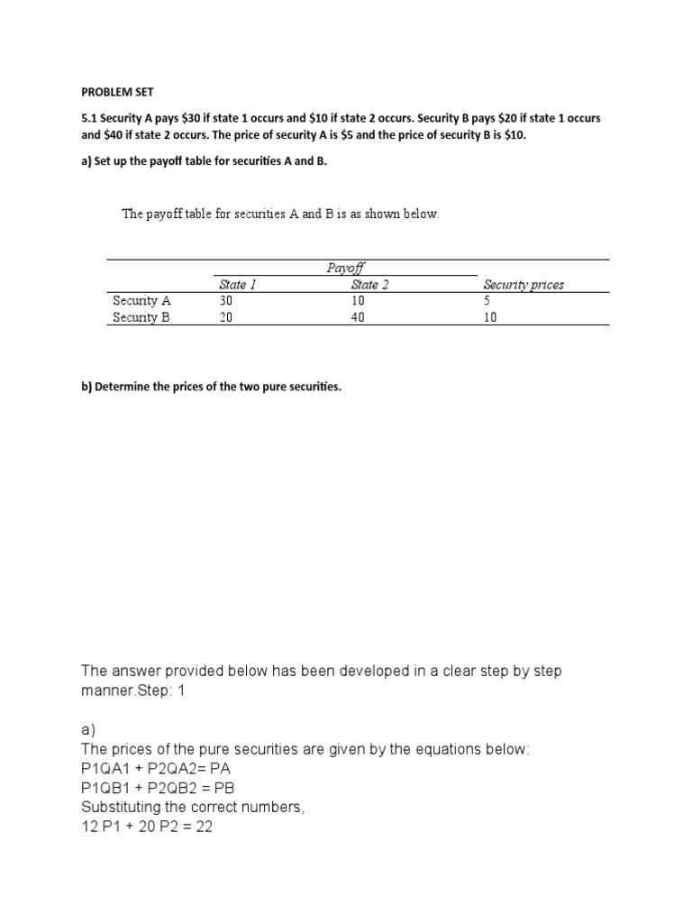 Security Prices Problem Set | PDF