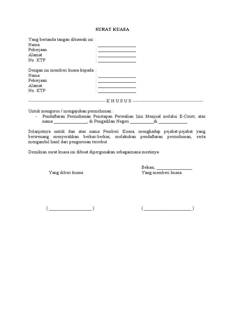 Surat Kuasa Pendaftaran Ecourt | PDF