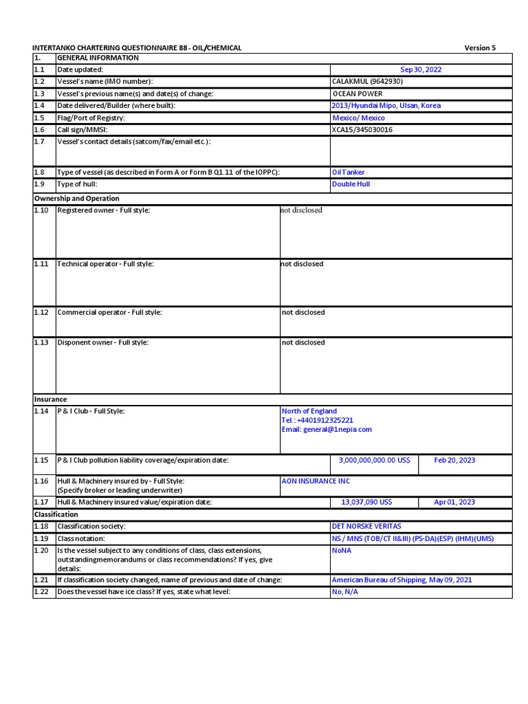 MT Calakmul MR Tanker Q88. 14.12.22 | PDF | Tonnage | Marine Propulsion