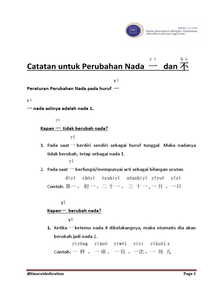 Perubahan Nada dalam Bahasa Mandarin | PDF | Seni & Disiplin Bahasa