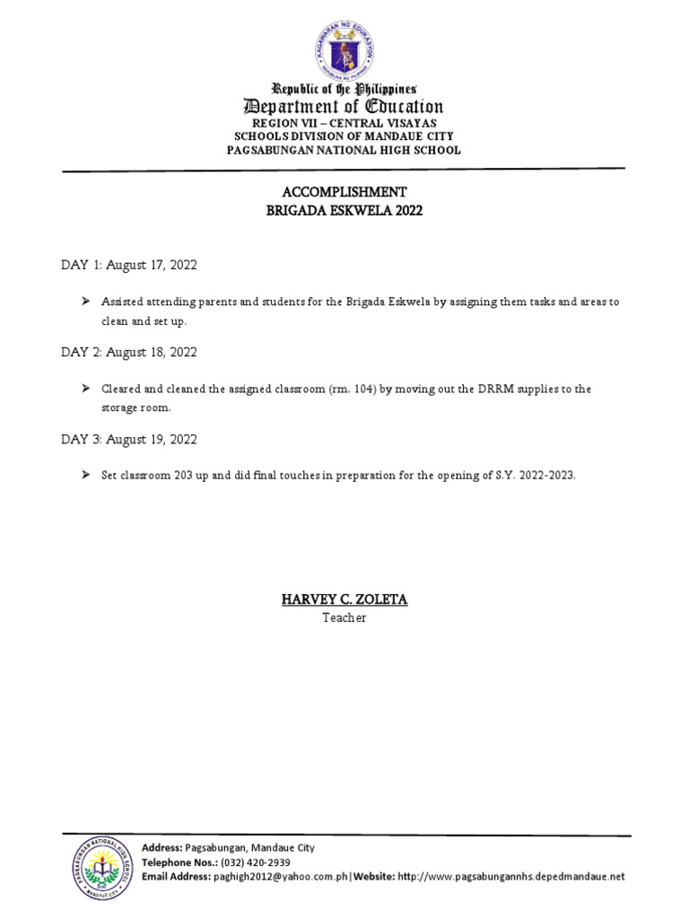 Brigada Accomplishment-Report | PDF