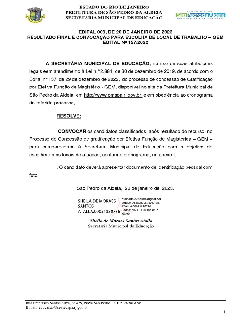 Edital de Convocacao - 009 - 2023 - 0000001 | PDF Edital de Convocacao - 009 - 2023 - 0000001 | PDF