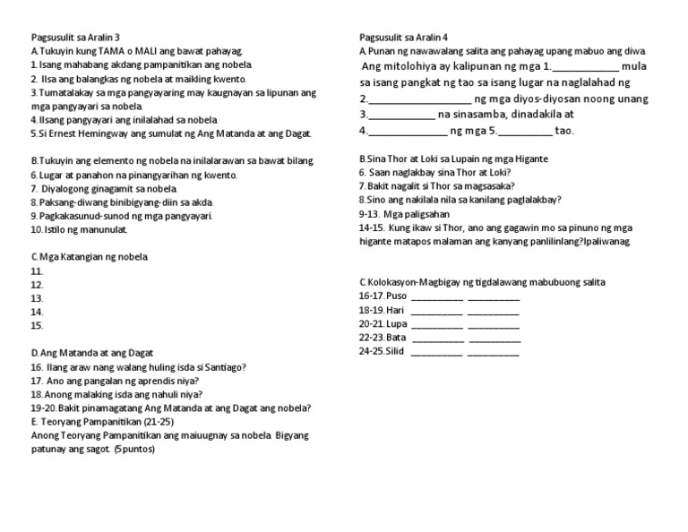 Pagsusulit Sa Aralin 3 | PDF