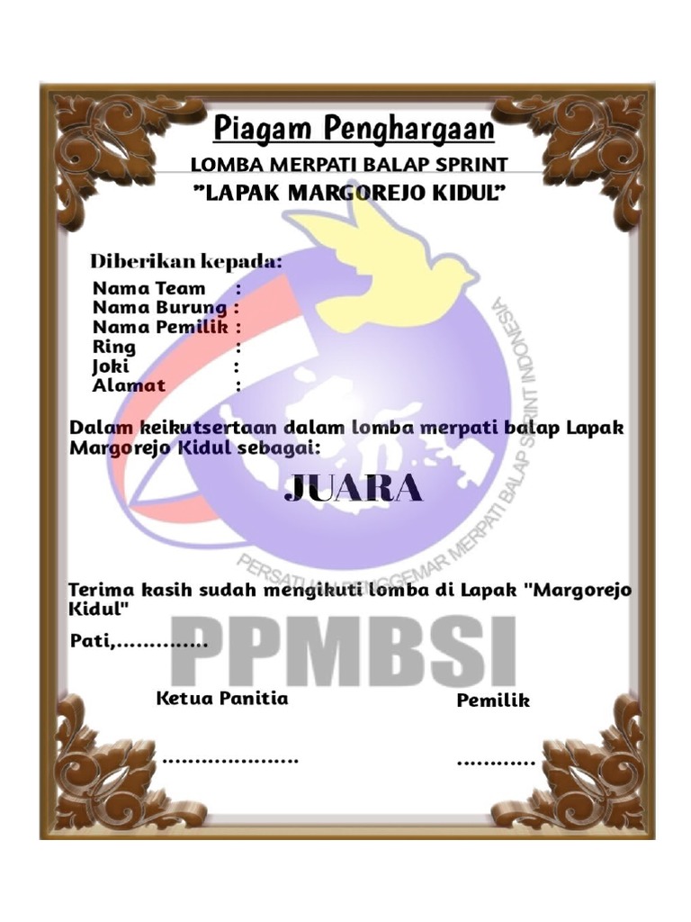 Piagam Balap Merpati | PDF