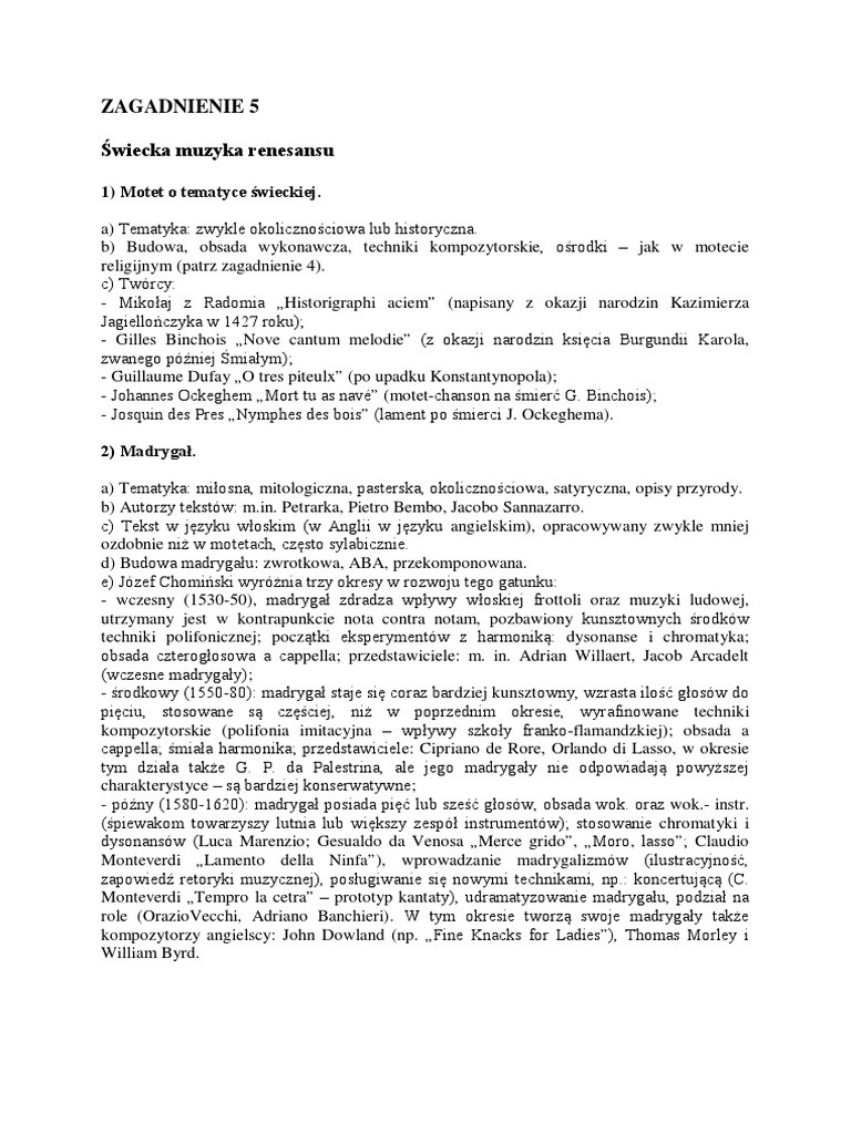 5 Swiecka Muzyka Renesansu Wersja 2014 | PDF