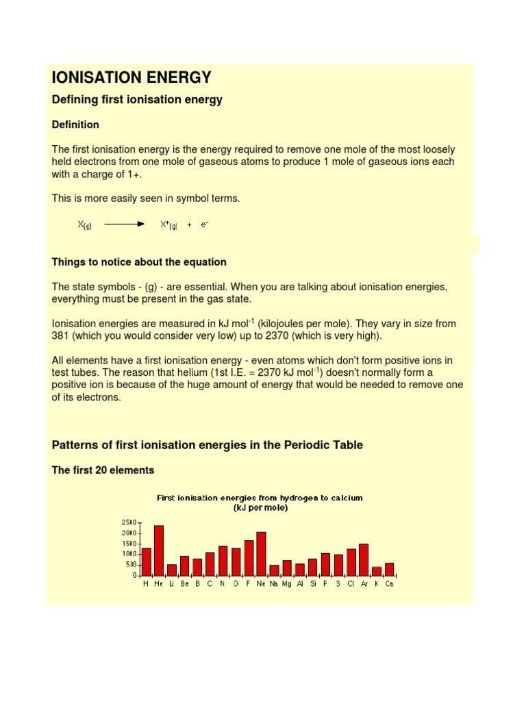 First Ionisation Energies (FIEs | PDF | Atomic Nucleus | Electron