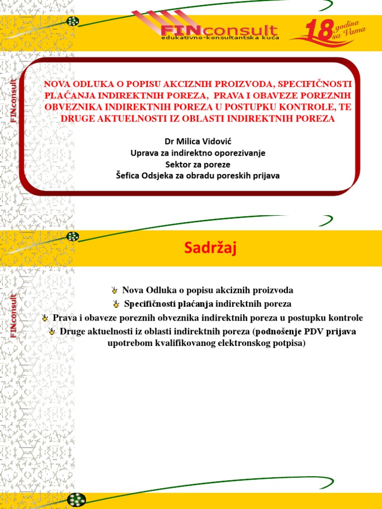 DR - Sc. Milica Vidović - Popis Akcize - Način Plaćanja Poreza - Prava Obveznika U Kontrolama ...