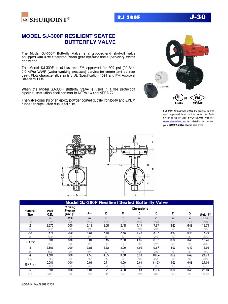 J-30 MODEL SJ-300F RESILIENT SEATED BUTTERFLY VALVE - Rev.N | PDF ...