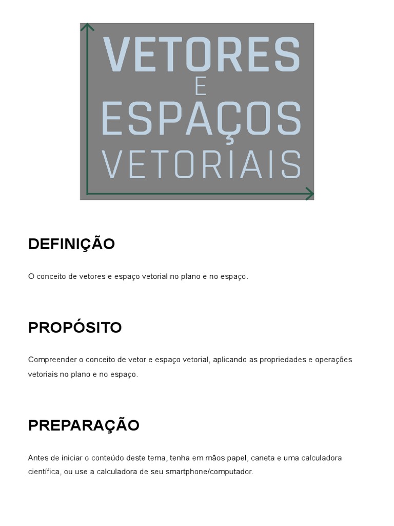 Tema01 Vetores E Espacos Vetoriais Download Grátis Pdf Espaço