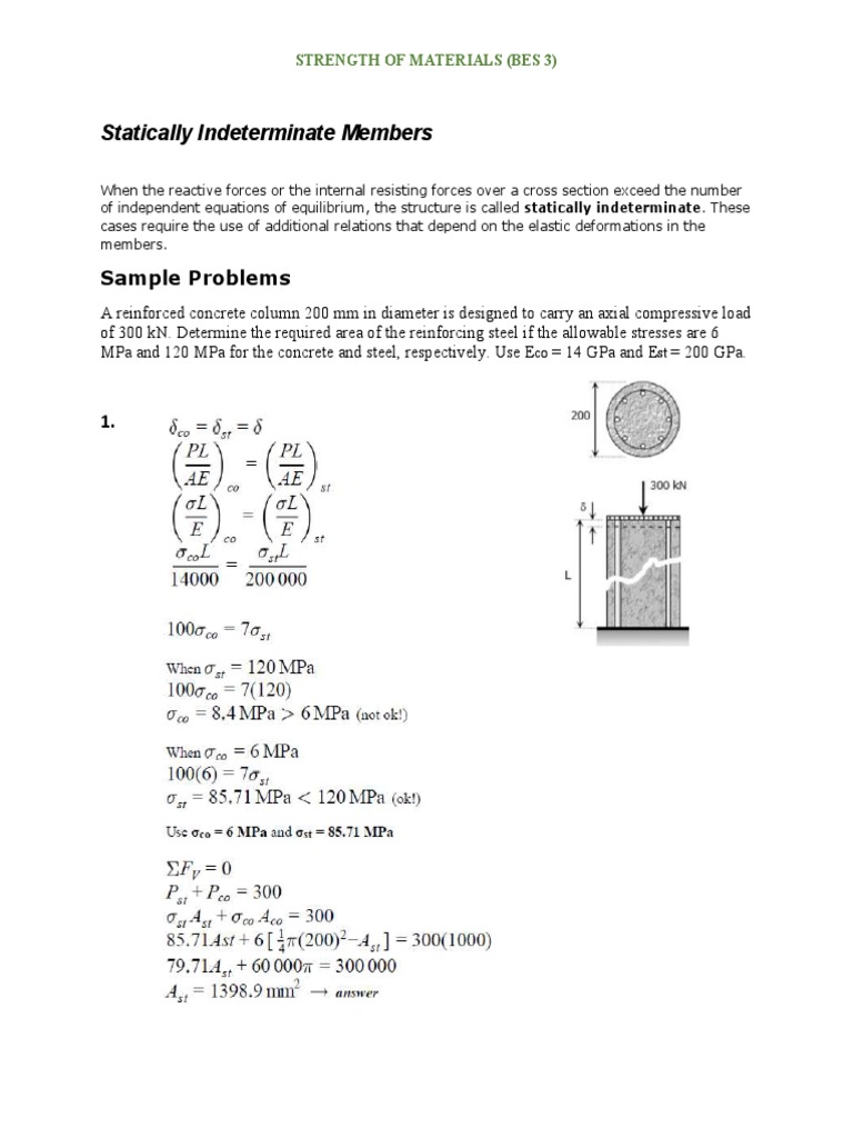 Statically Indeterminate Members | PDF | Stress (Mechanics) | Strength ...