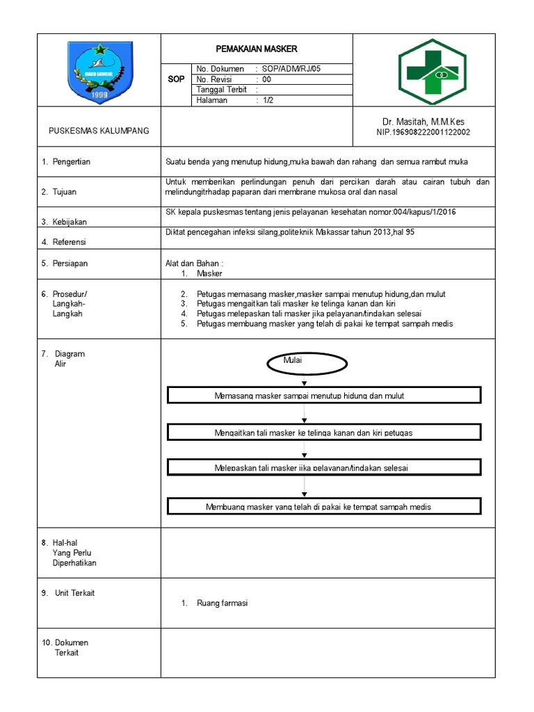SOP Pemakaian Masker di Puskesmas | PDF