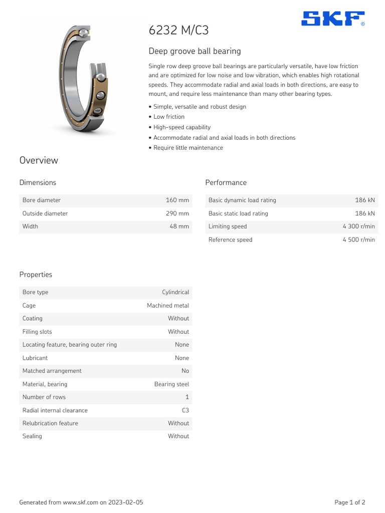 Deep Groove Ball Bearing: Dimensions Performance | PDF | License ...