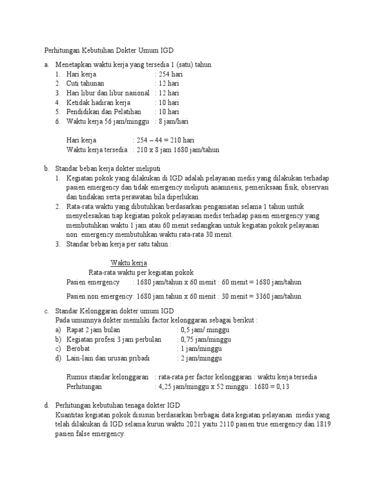 Perhitungan Kebutuhan Dokter Umum IGD | PDF