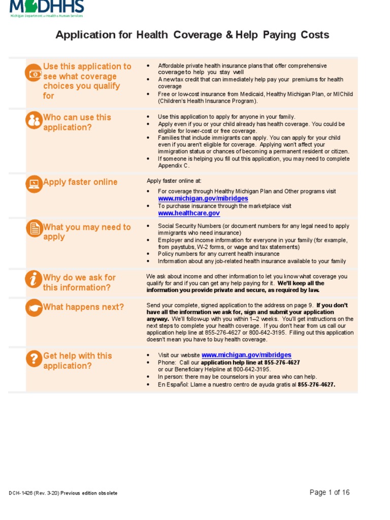 MI Bridges Health Coverage Application | PDF | Medicaid | Stepfamily