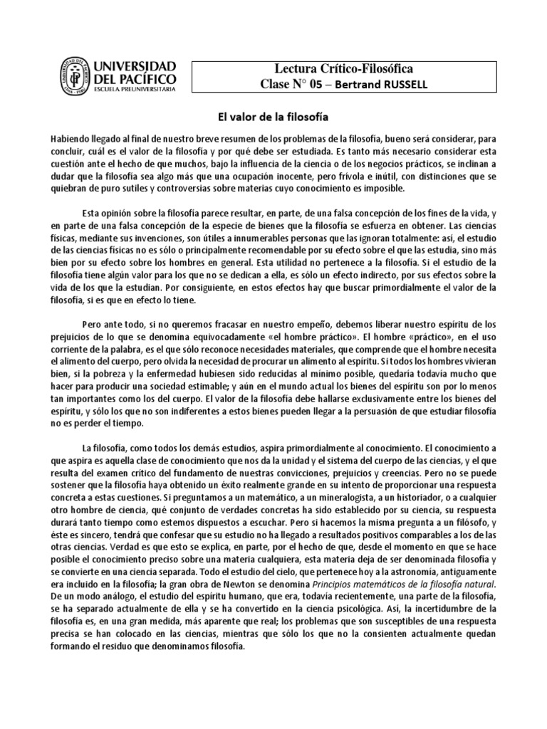 05 - Russell - El Valor de La Filosofía | PDF | Conocimiento | Verdad