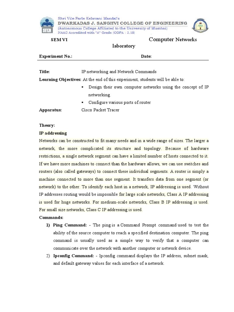 CN EXP2 Network Commands | PDF | Ip Address | Computer Network CN EXP2 Network Commands | PDF | Ip Address | Computer Network