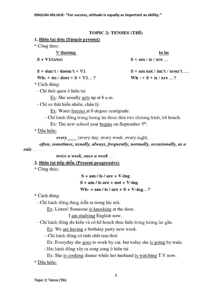 Hue. Topic 2 Tenses | PDF