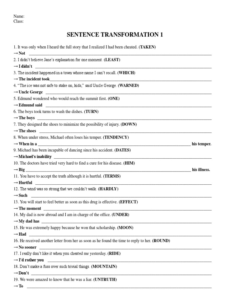 Sentence Transformation Exercises | PDF