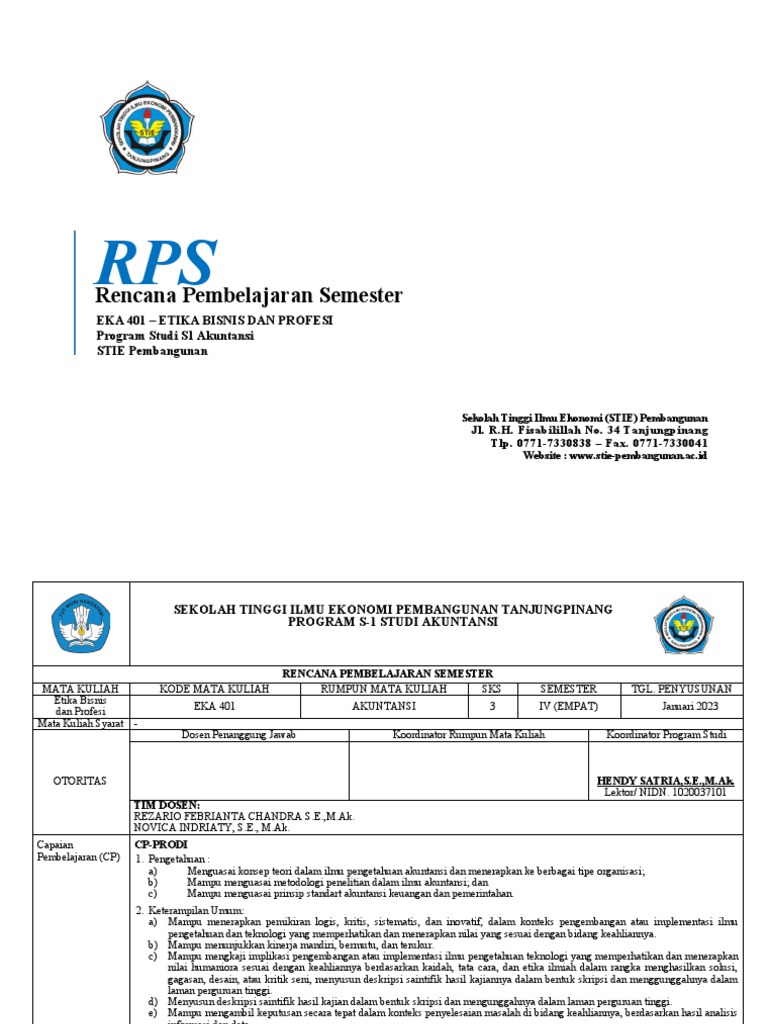 Rps MK Etika Bisnis & Profesi - 1674722518 | PDF