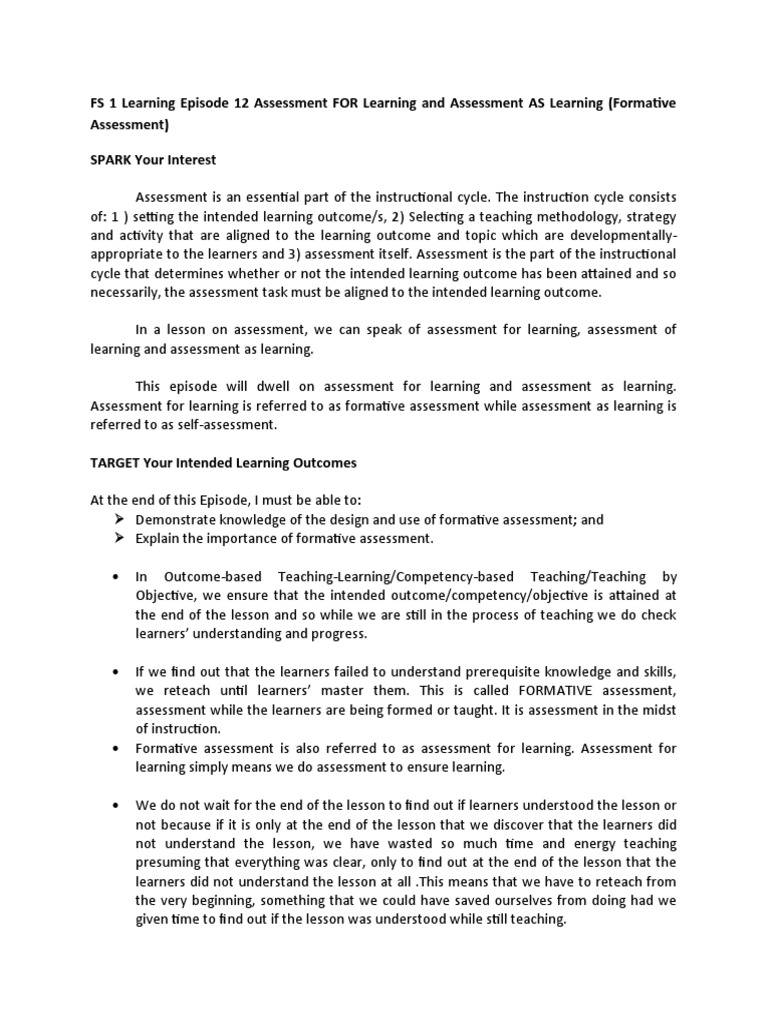 #FS 1 Episode 12 | PDF | Educational Assessment | Learning