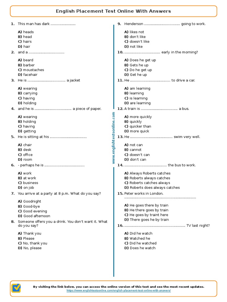 44 - English Placement Test Online With Answers | PDF
