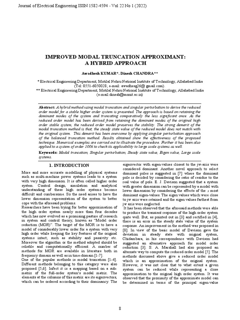 Improved Modal Truncation Approximant A Hybrid Approach Pdf Matrix