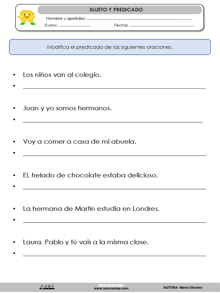 Ejercicios de Sujeto y Predicado | PDF