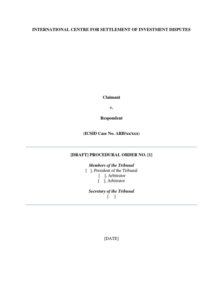 Draft Procedural Order No 1 | PDF | Arbitration | Tribunal