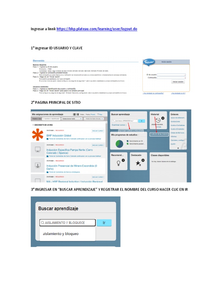 Instrucciones para acceder a cursos BHP | PDF