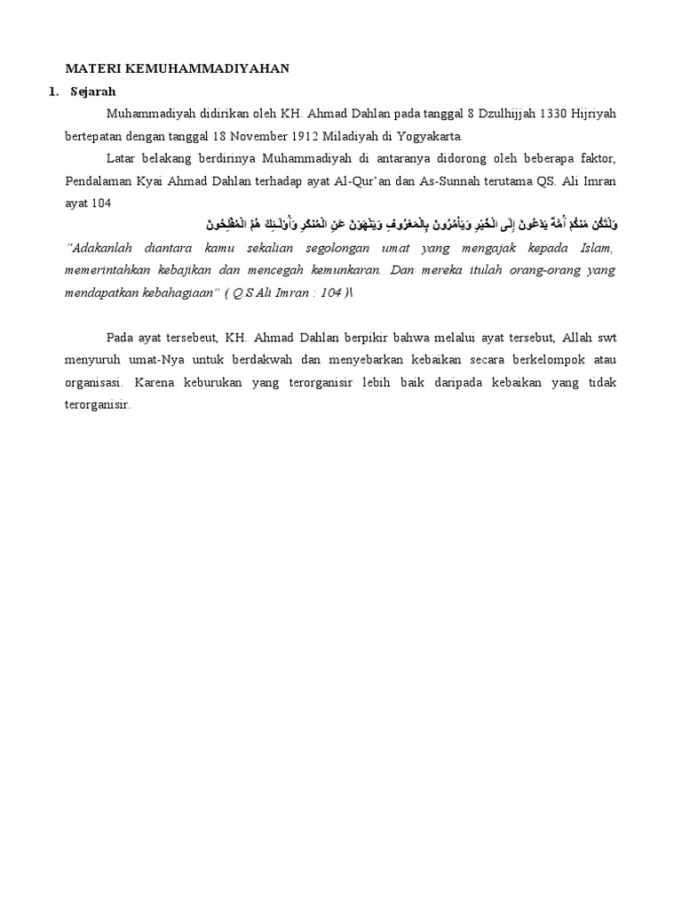 Sejarah Berdirinya Muhammadiyah | PDF