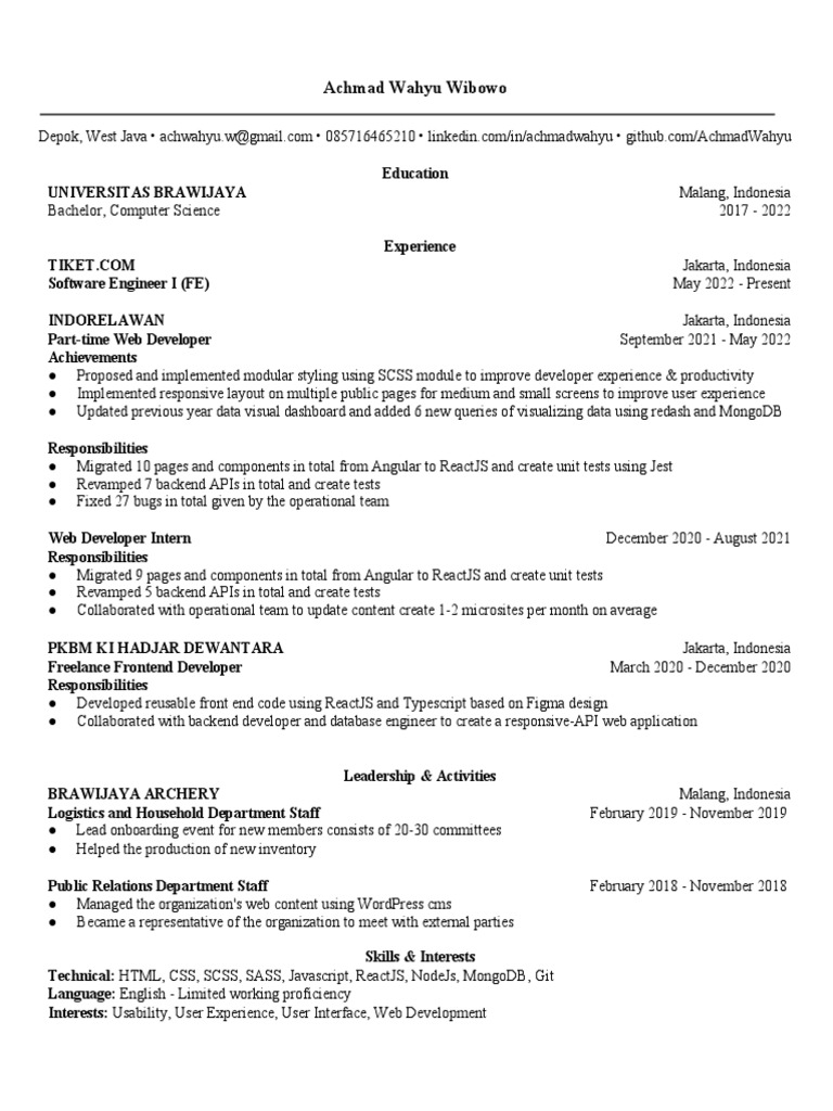 Resume Template Achmad Wahyu | PDF | World Wide Web | Internet & Web