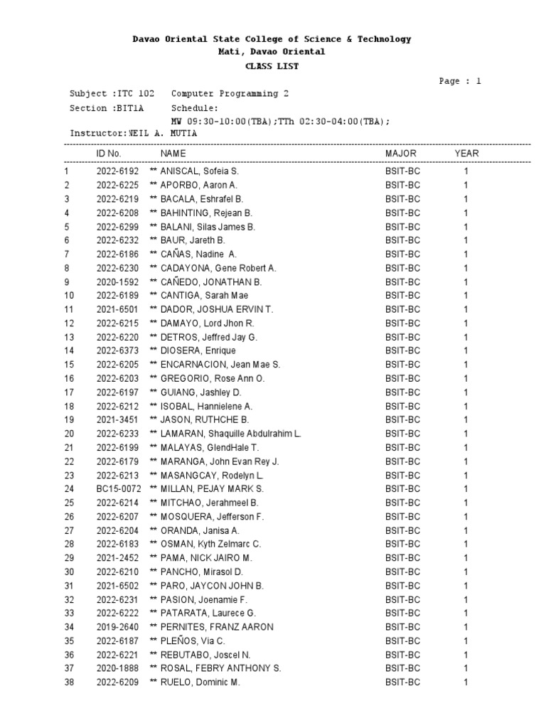 ITC 102 Sec A Computer Programming 2 | PDF
