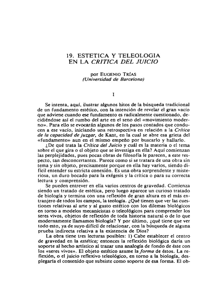 Trías-Estética y Teleología en La Crítica Del Juicio | PDF | Georg ...