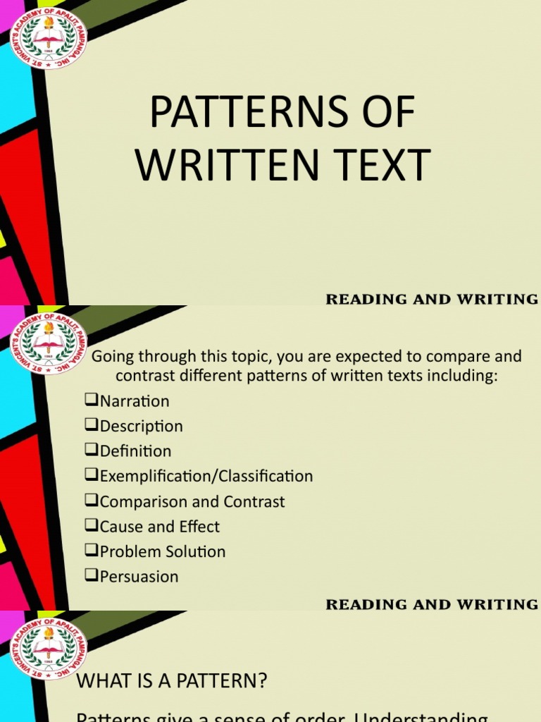 RW Week 1 Patterns of Written Text | PDF