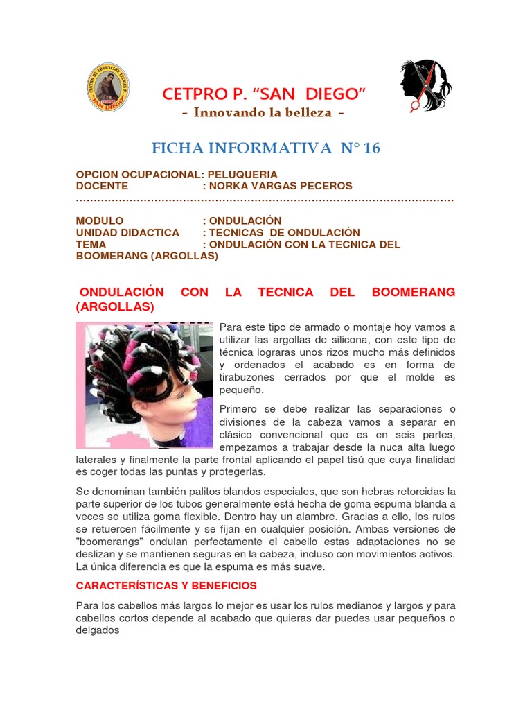 Ficha Inf #16 Armado o Montaje para Ondulacion Aplicando La Tecnica Del Boomerang | PDF | Pelo