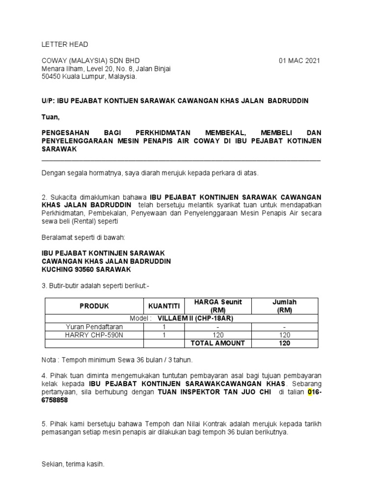 Contoh Surat Setuju Terima | PDF