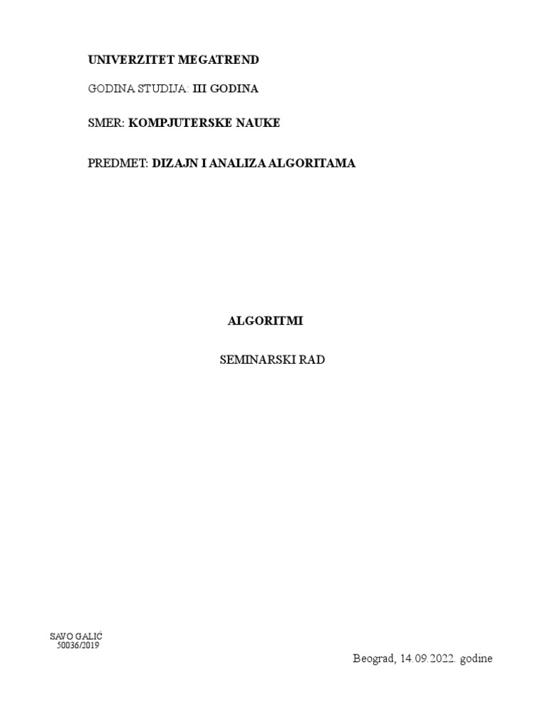 Dizajn I Analiza Algoritama | PDF