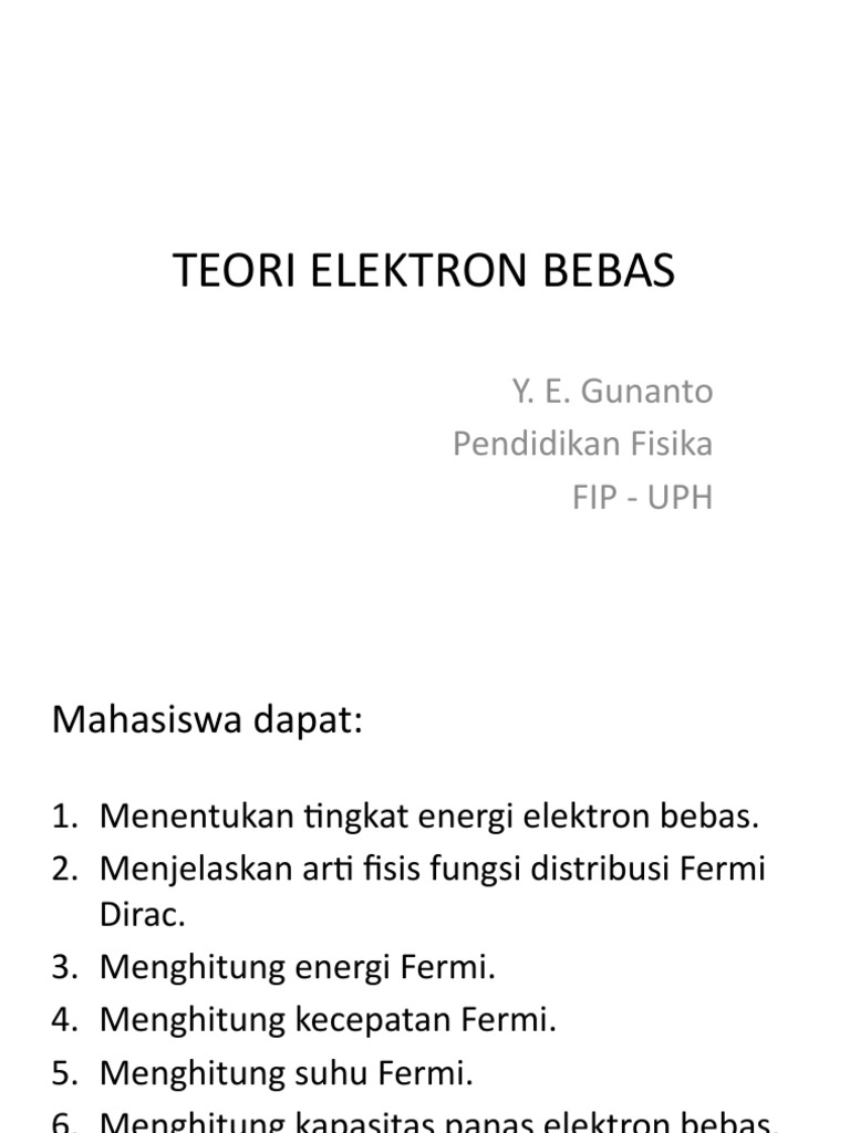 Lec.13 Dan 14 - TEORI ELEKTRON BEBAS - PAKAI | PDF