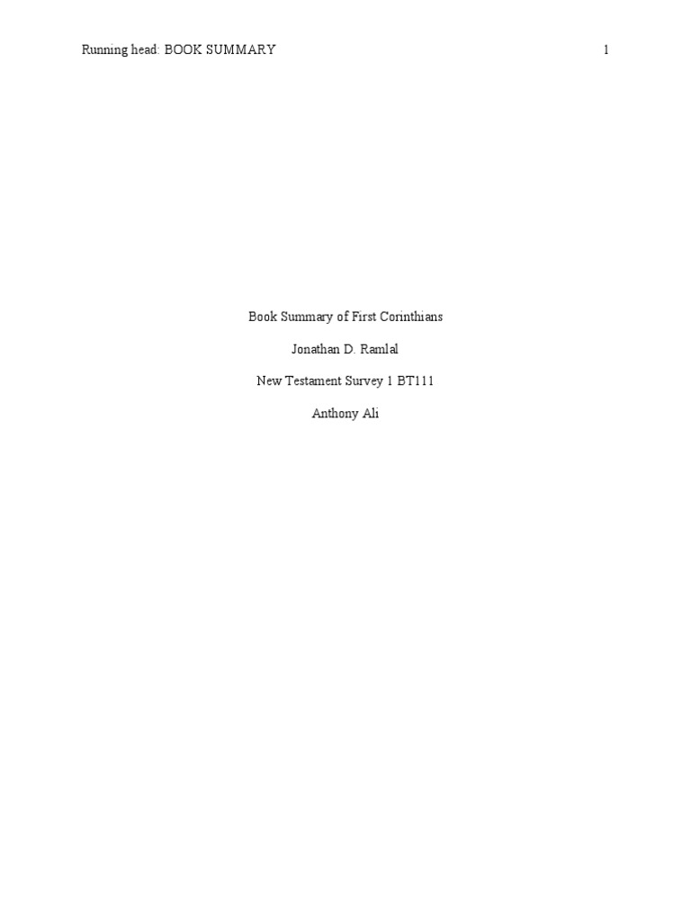 Book Summary of 1 Corinthians | PDF | First Epistle To The Corinthians ...