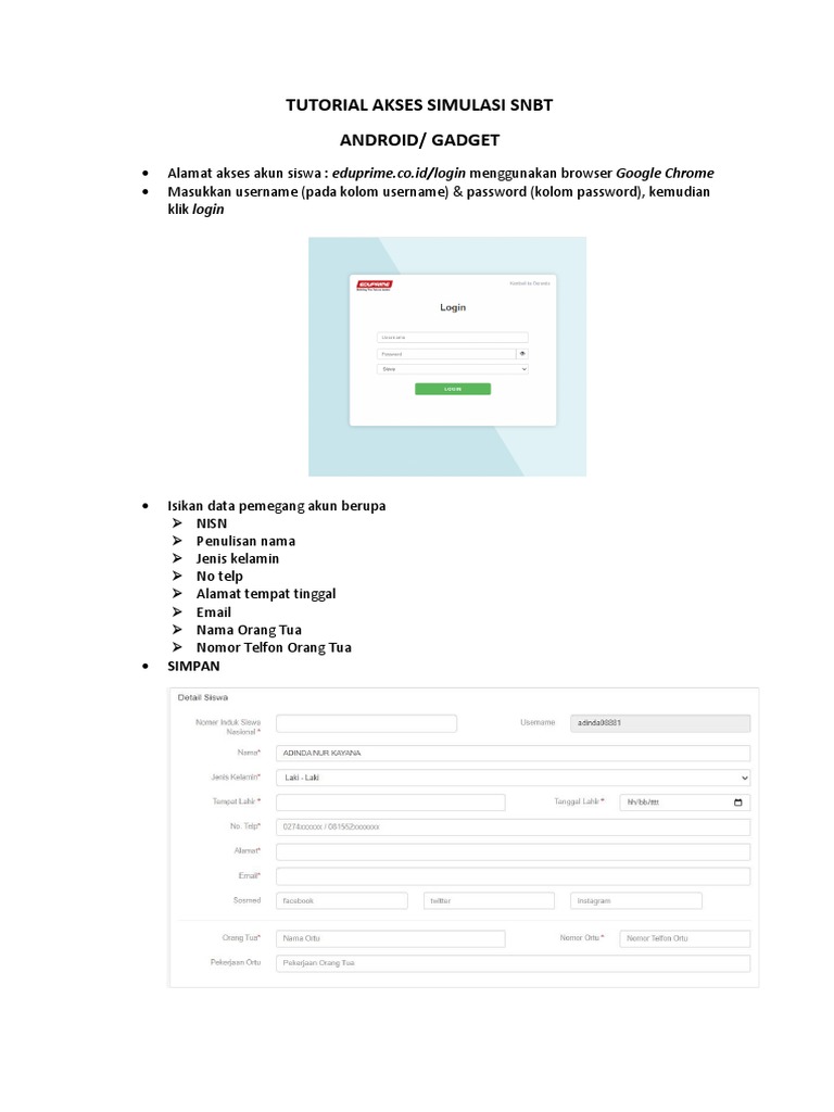Panduan Akses Simulasi SNBT dan USS | PDF