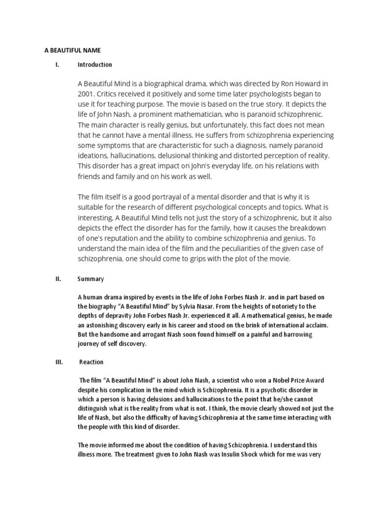 Reflection About The Movie Entitled A Beautiful Mind and CODA | PDF ...
