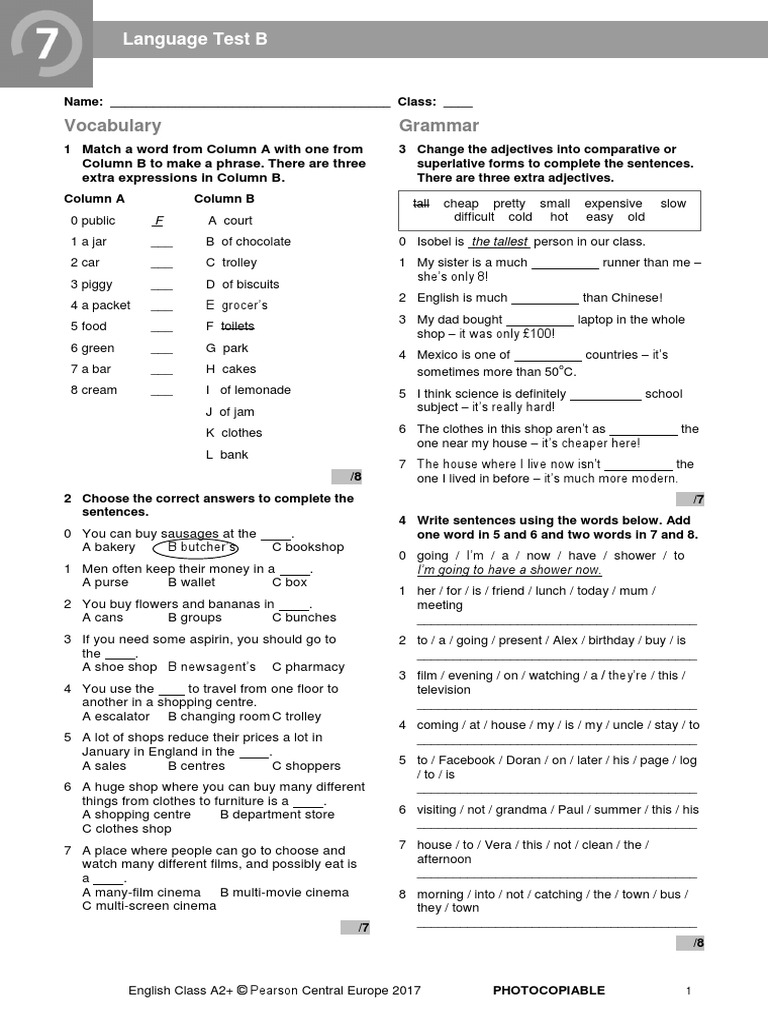 ECA2plus Tests Language Test 7B | PDF | Adjective | Linguistics