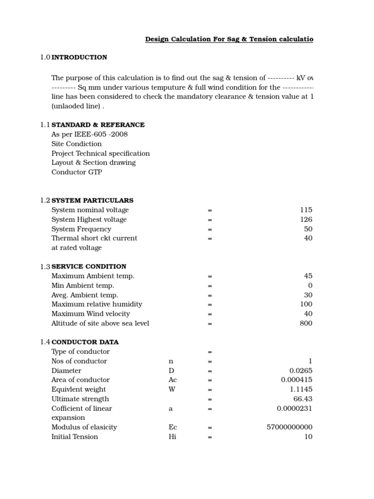 Design Calculation For Sag & Tension IEEE STD 605-2008 | PDF