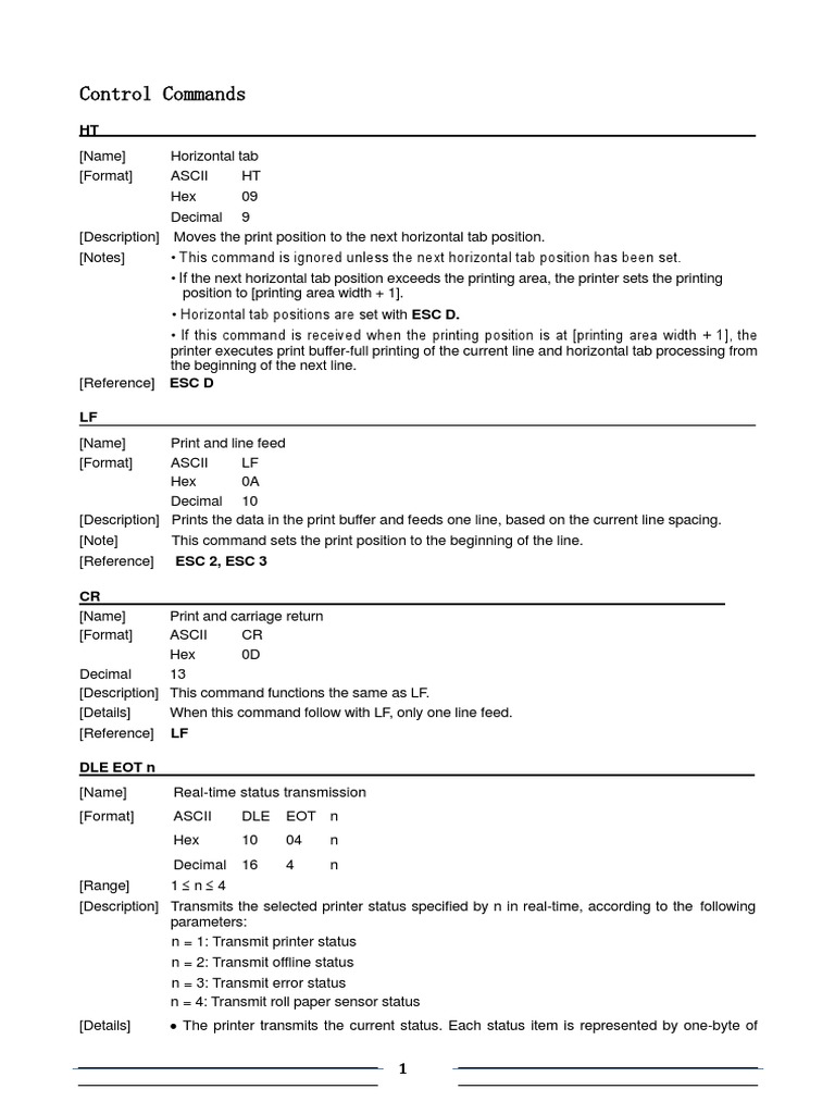 Printer Control Commands Overview | PDF | Ascii | Printer (Computing)