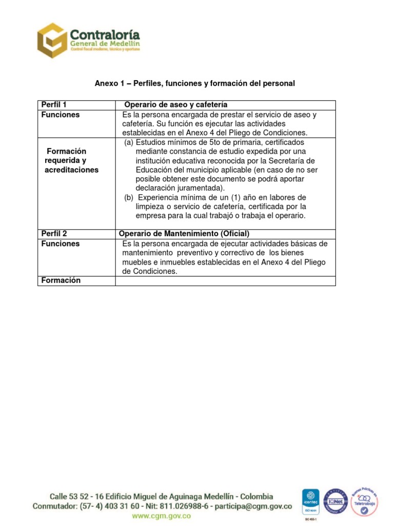 ANEXO 1 Perfiles, Funciones y Formaciขn Del Personal | PDF