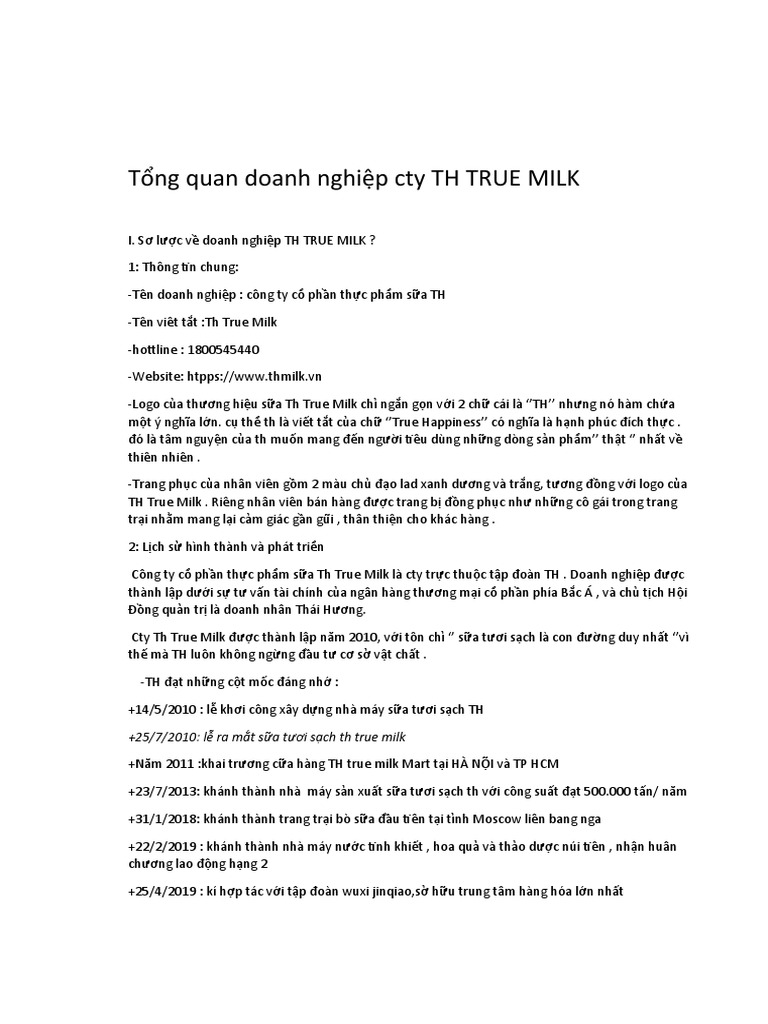 Tổng quan doanh nghiệp cty TH TRUE MILK | PDF