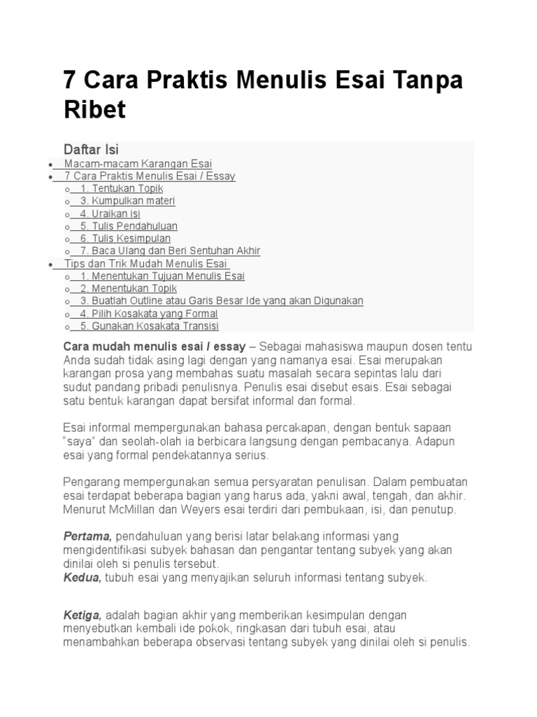 7 Cara Praktis Menulis Esai Tanpa Ribet | PDF | Fiksi Umum