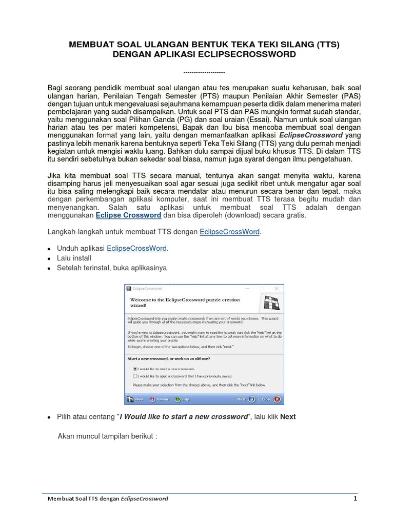 MEMBUAT SOAL ULANGAN TTS Dengan EclipseCrossWord | PDF