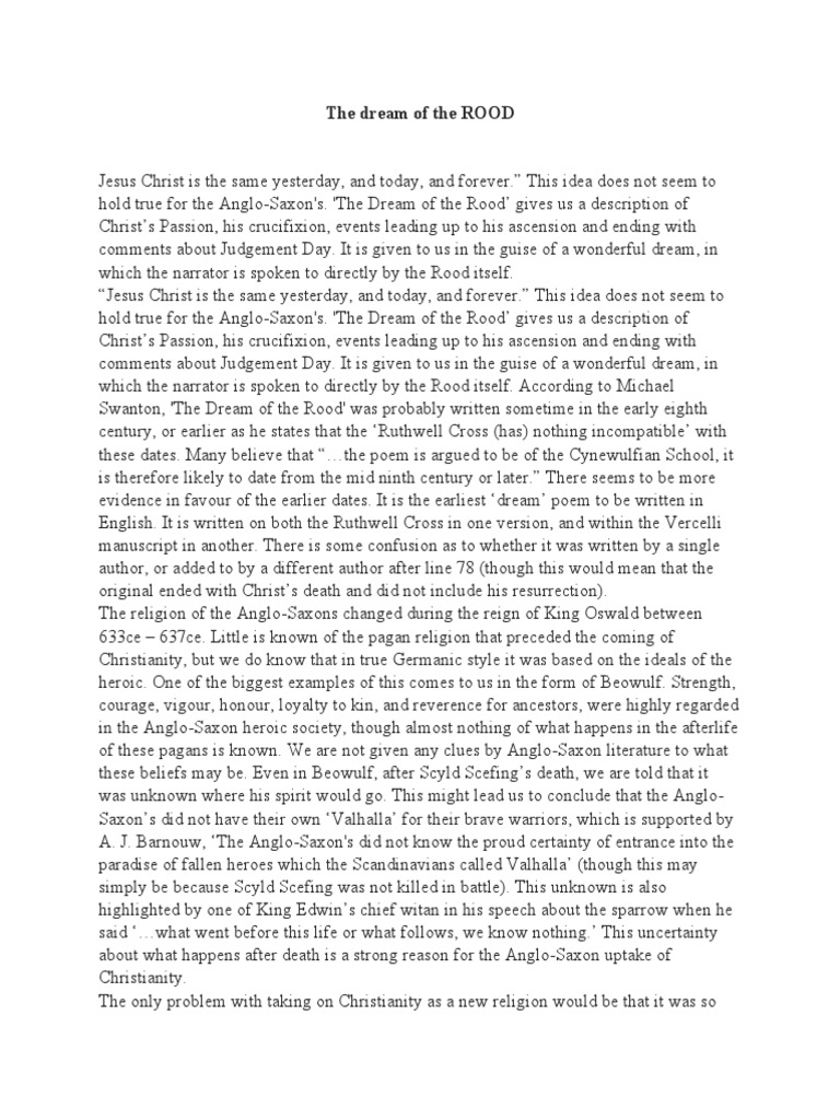 The Dream of The ROOD | PDF | Jesus | Anglo Saxons The Dream of The ROOD | PDF | Jesus | Anglo Saxons