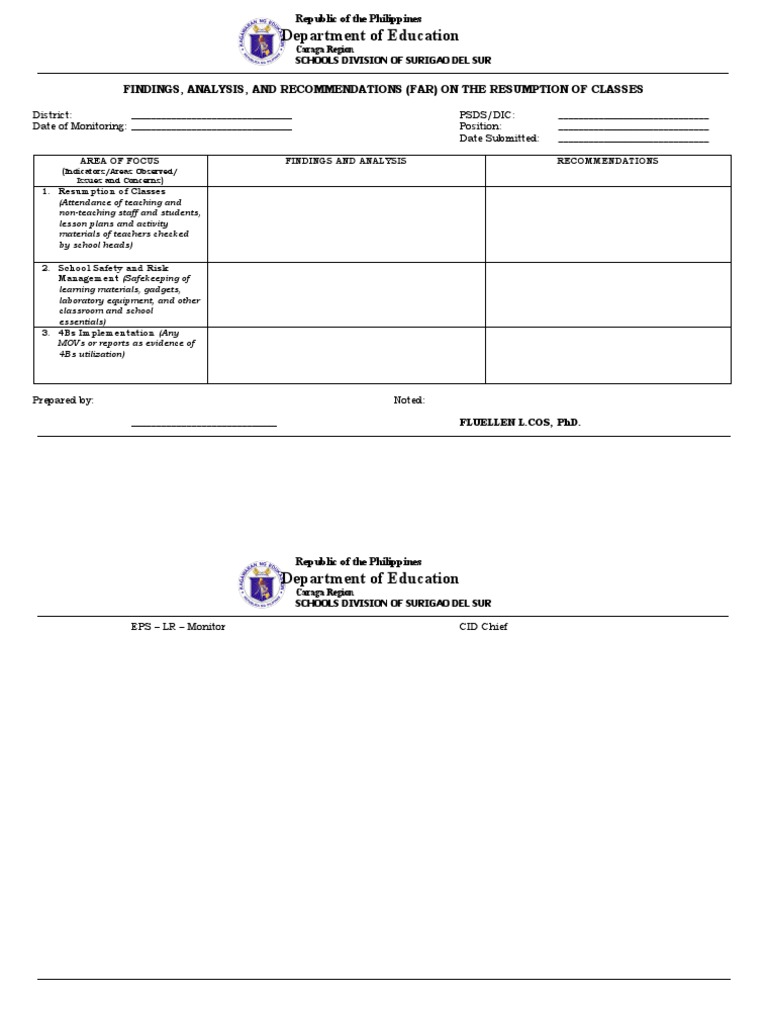 FAR Resumption of Classes | PDF